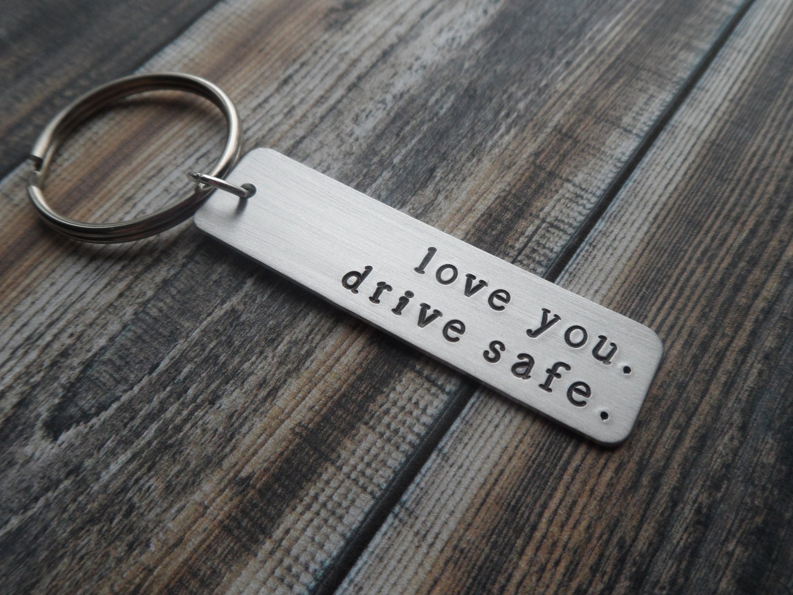 Hand Stamped Keychain love you. drive safe. | Etsy