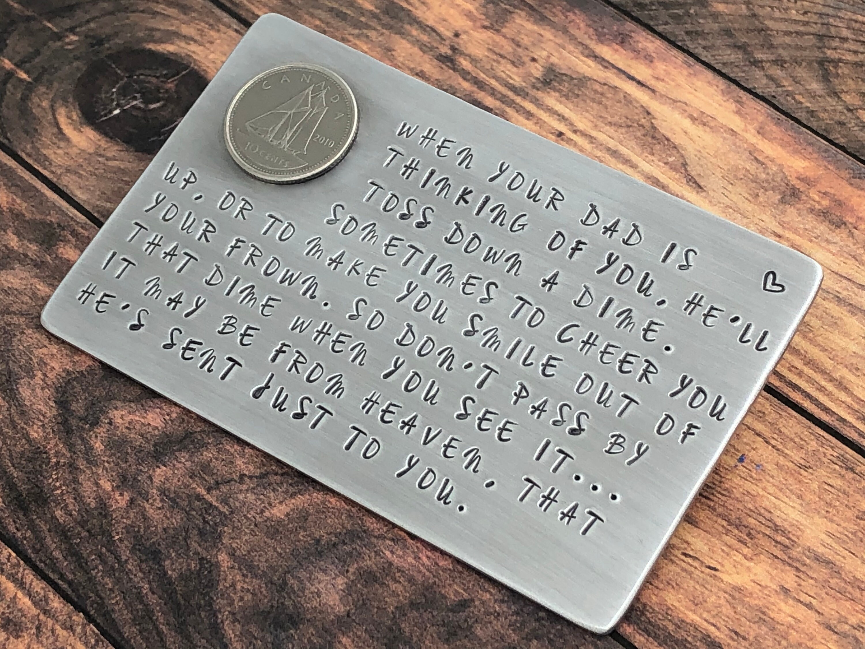 Hand Stamped Wallet Card - Dimes From Heaven- Remembering Loved One ...