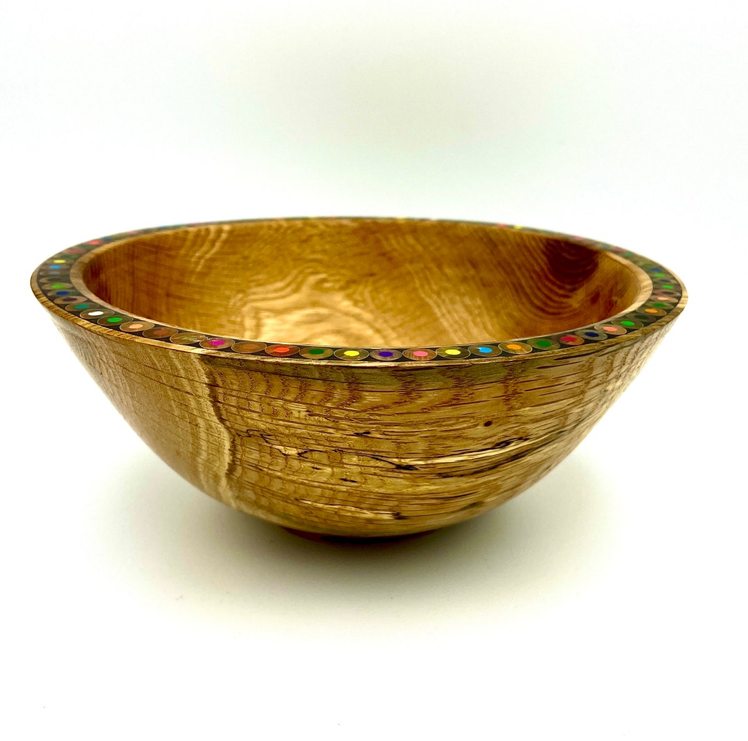 Oak Wood Bowl Color Pencil Rim Display Kitchenware Wood Art Natural ...