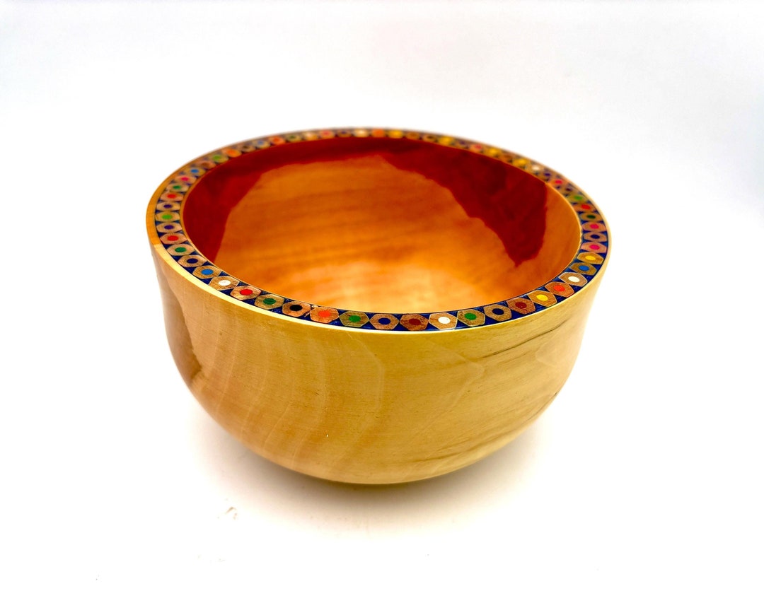 Small Handmade Wood Bowl - Colored Pencil Bowl – Food Safe Wooden Salad ...