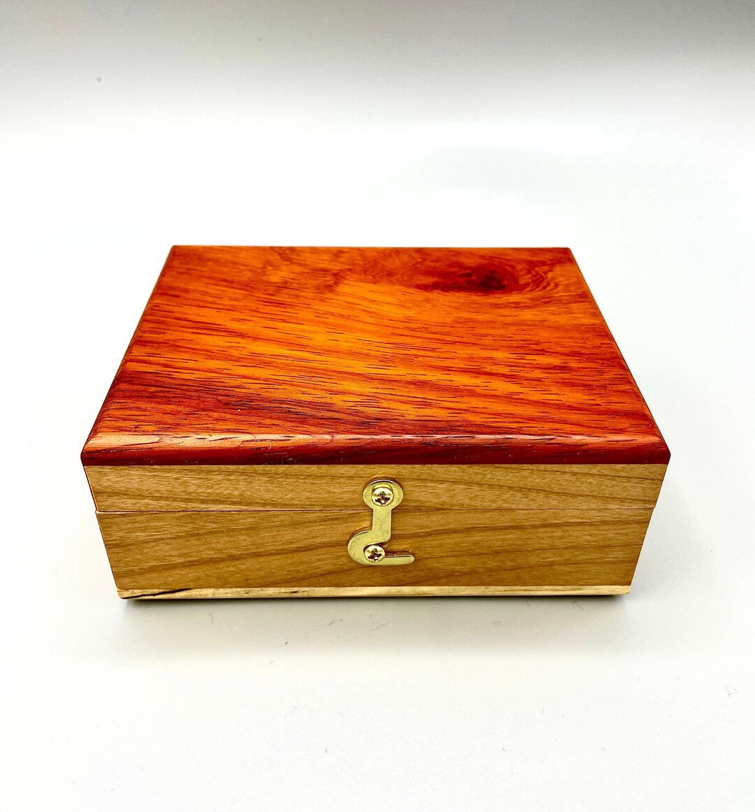 Handcrafted Cherry Wood Keepsake Box – Padauk Red Panel, Spalted Beech ...