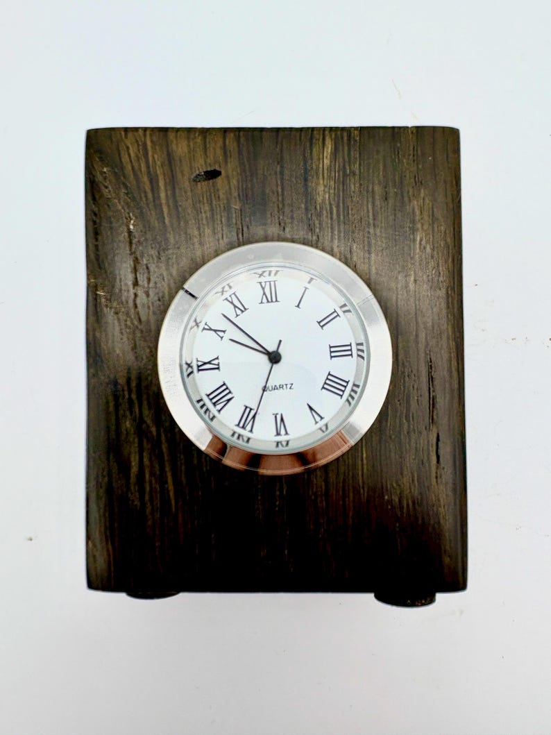Handcrafted Bog Oak Desk Clock - Ancient 2000 Year Old Wood With Quartz ...