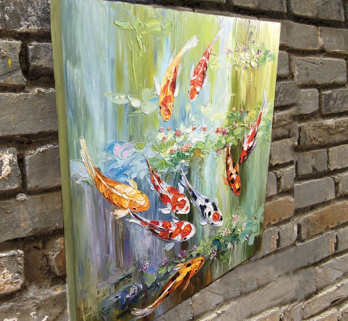 Koi Fish Paintingoriginal Oil Paintingpalette Knife - Etsy