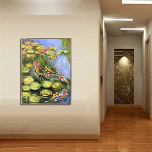 Oil Painting,koi Fish Painting,water Lilay Painting,impasto Oil on ...