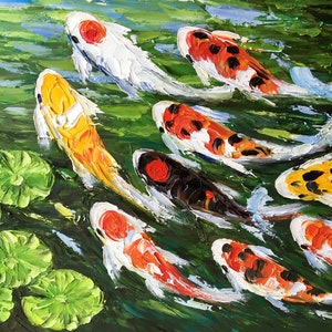 Original Oil Painting,9 Koi Fish Painting,palette Knife Painitng ...