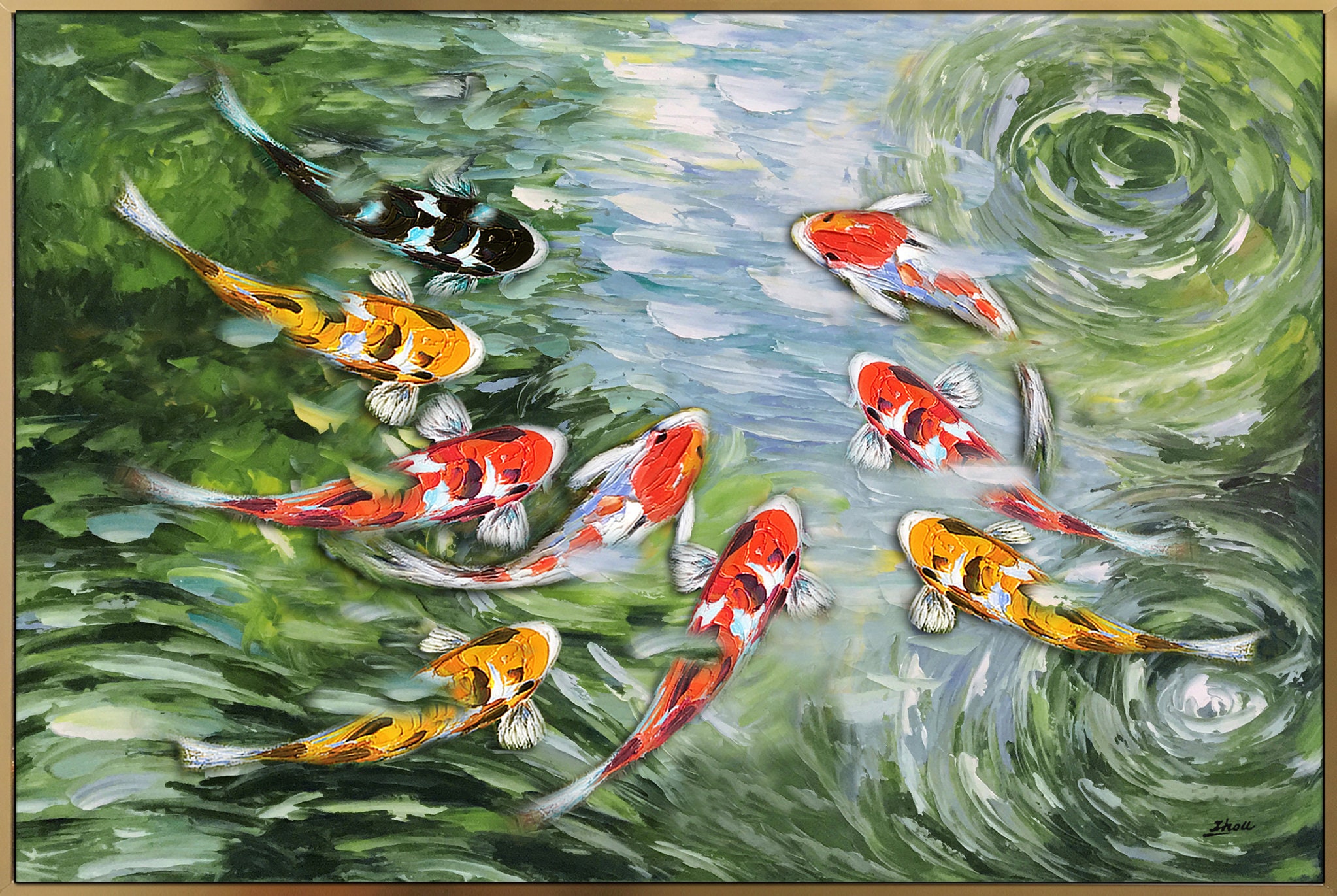 Oil Painting,9 Koi Fish Painting,palette Knife Painitng,impasto Oil on ...