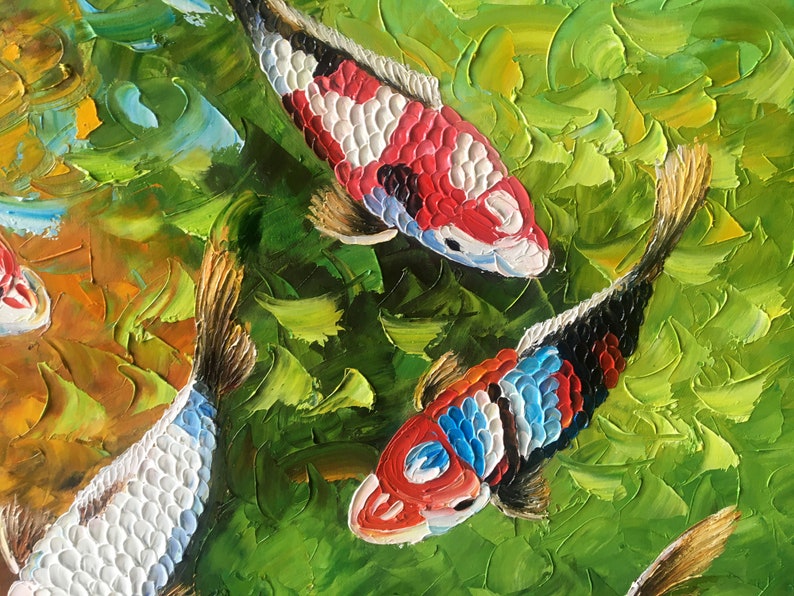 Oil Painting,koi Fish Painting,original Oil Painting,palette Knife ...