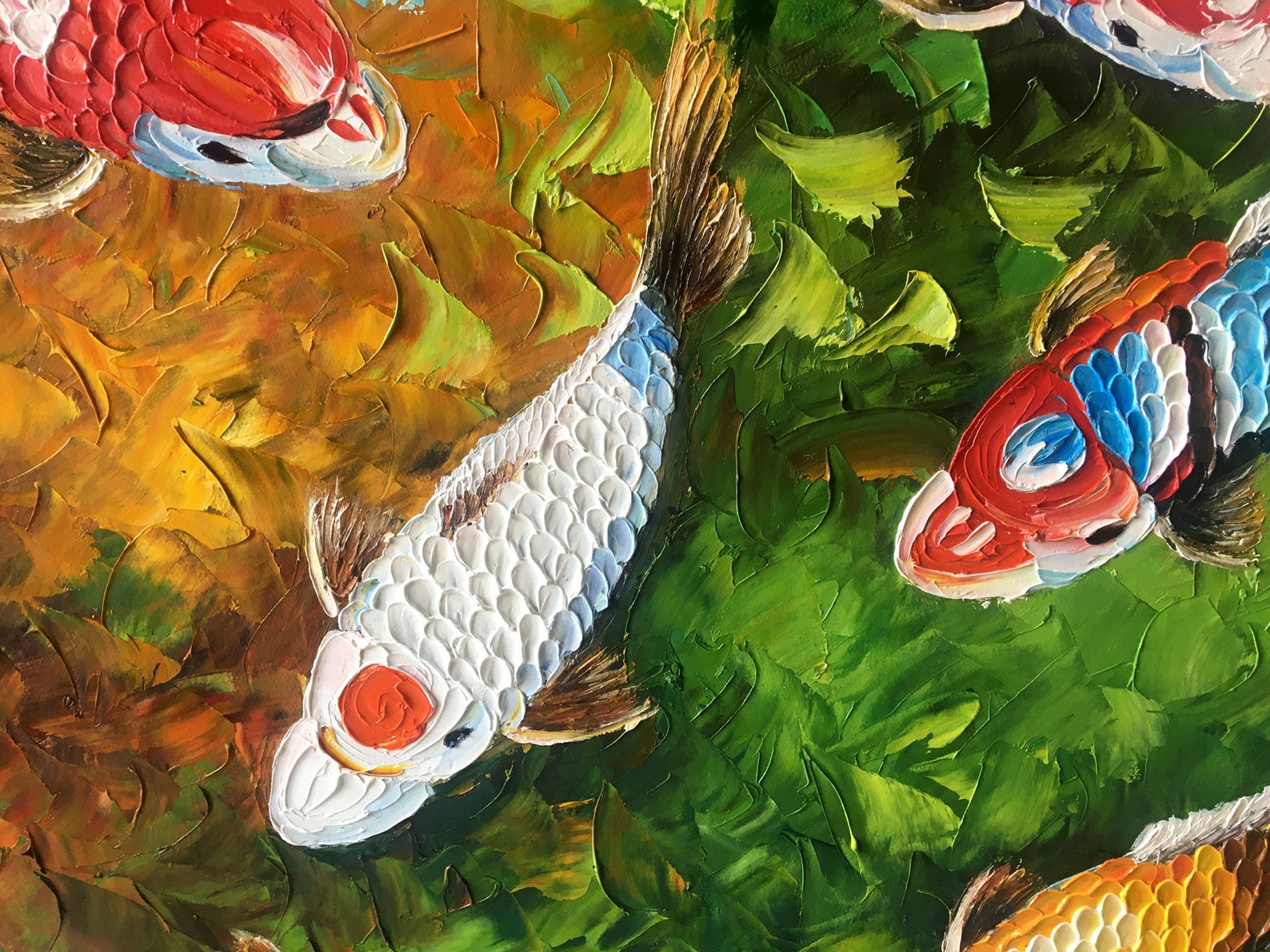 Oil Painting,koi Fish Painting,original Oil Painting,palette Knife ...