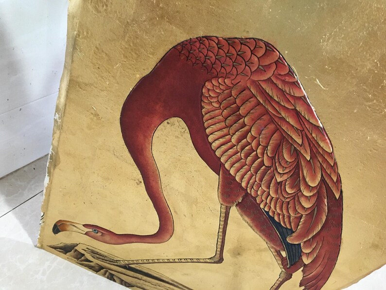 Flamingo Painting, Gold Leaf, Chinese Lacquer, Framed Original - Etsy