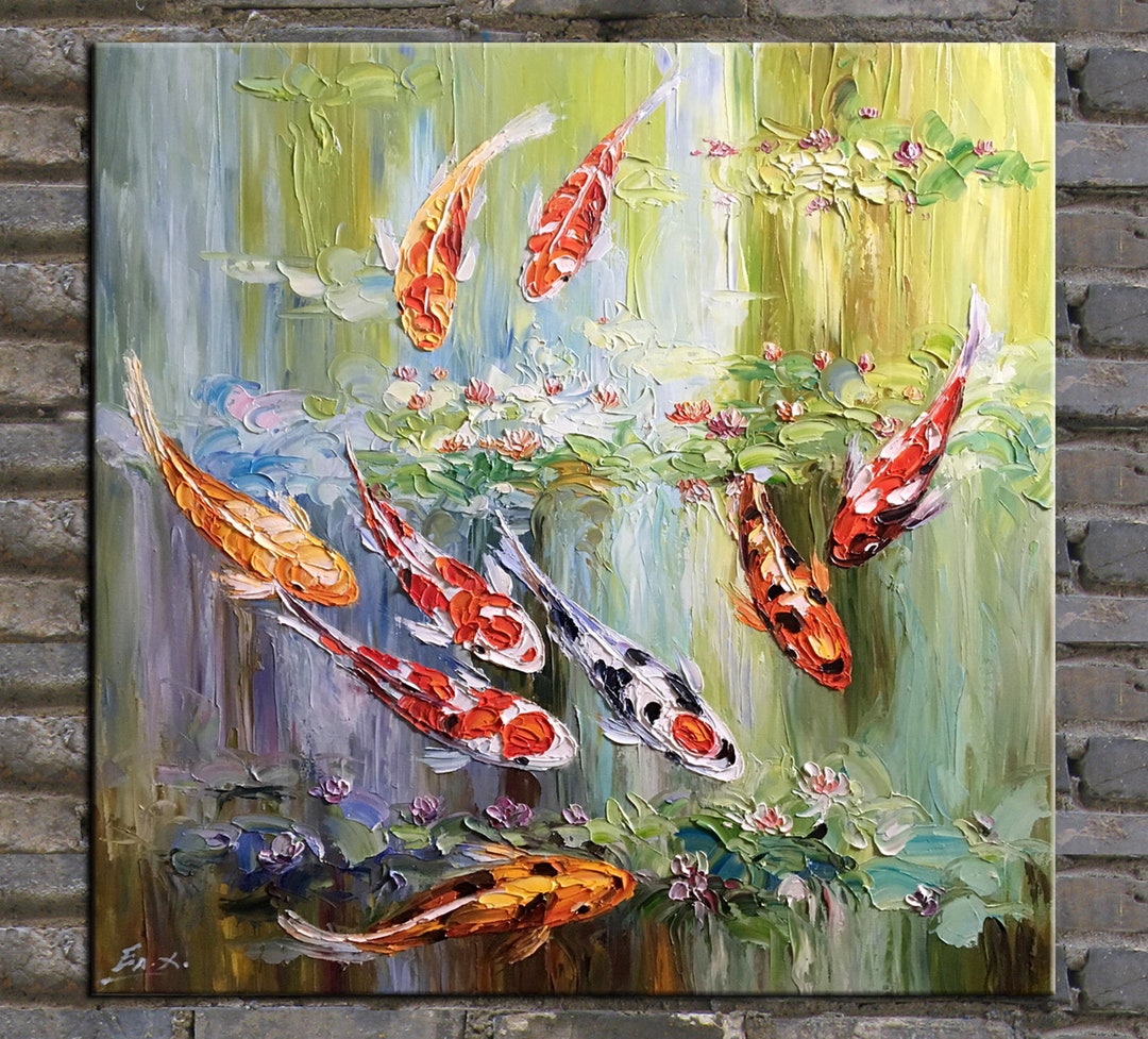Koi Fish Paintingoriginal Oil Paintingpalette Knife - Etsy