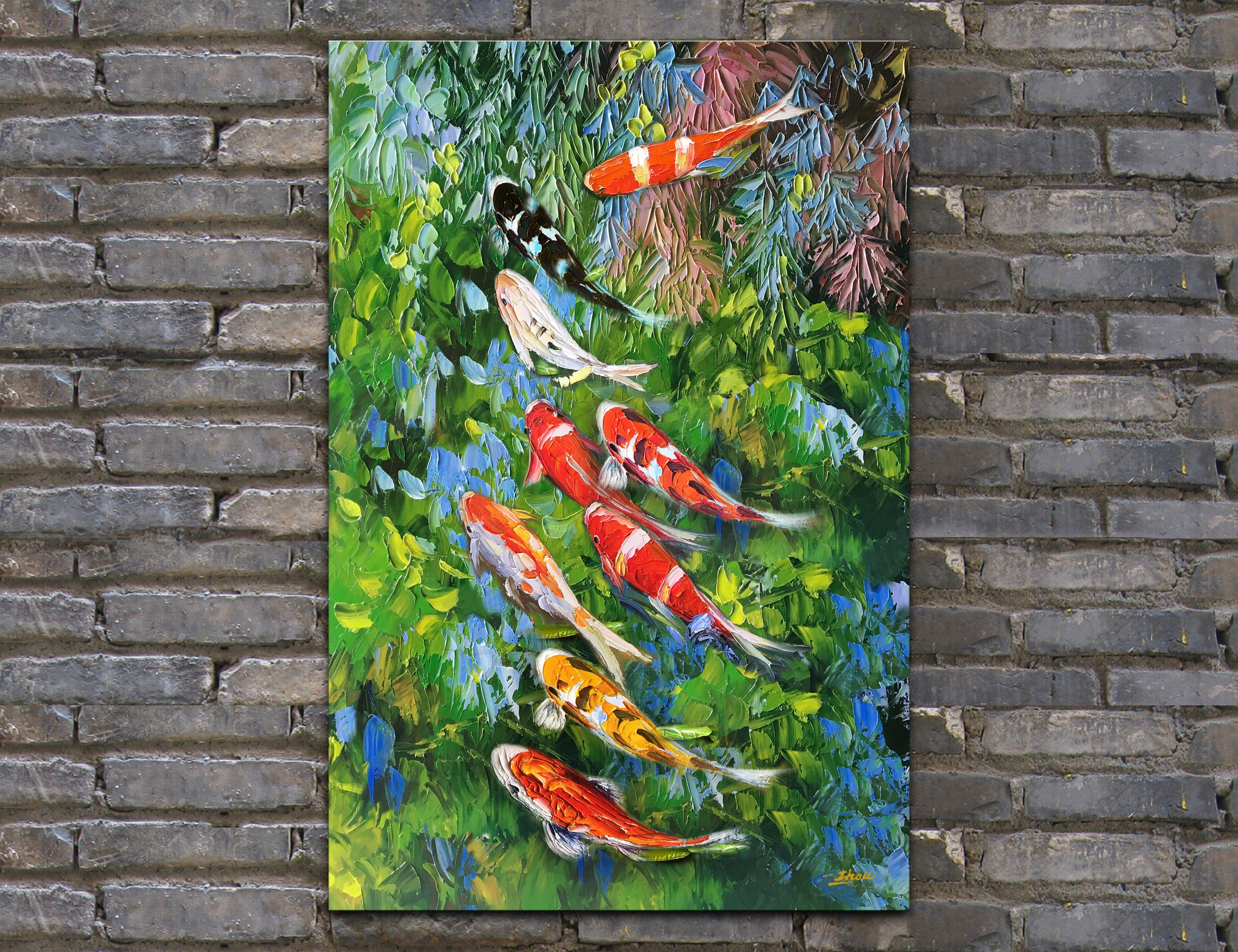 Oil Painting,9 Koi Fish Painting,palette Knife Painitng,impasto Oil on ...