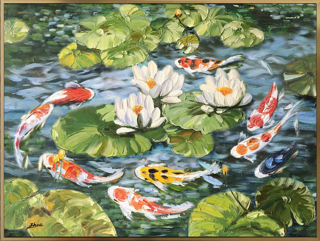 Oil Painting,9 Koi Fish Painting,water Lily Painting,palette Knife ...