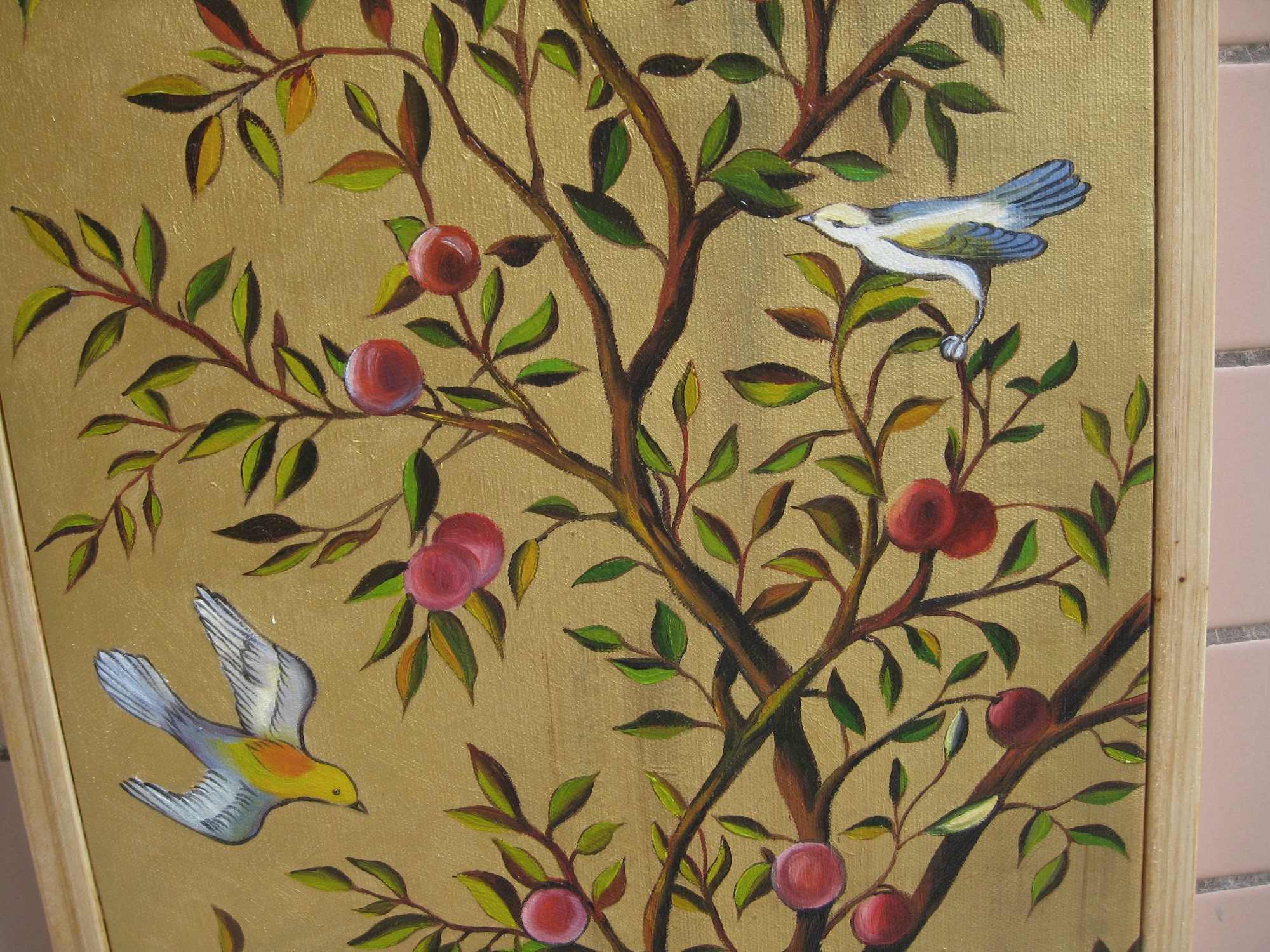 Framed Triptych Oil Painting: Birds in Fruit Trees, Large Wall Art - Etsy