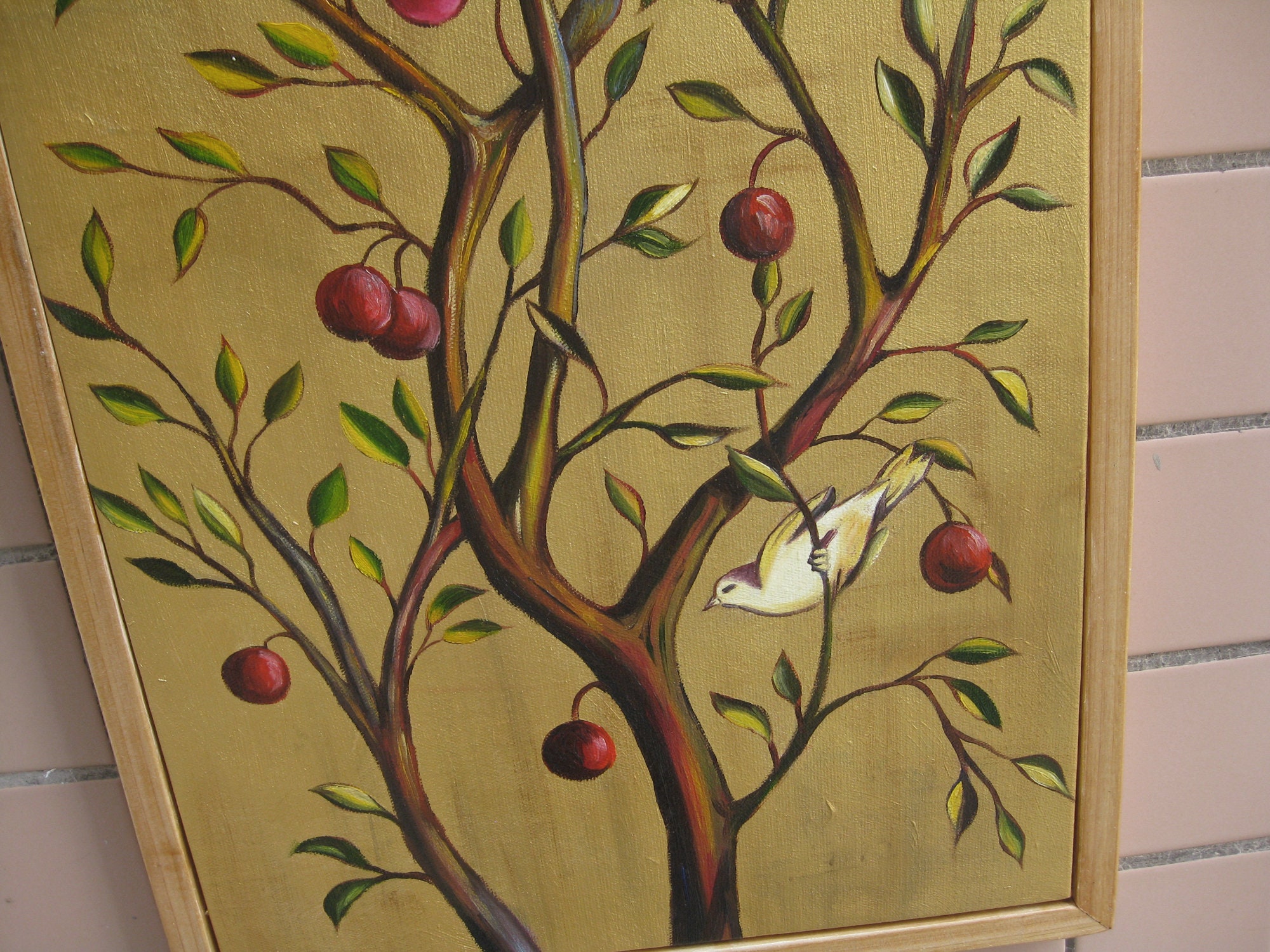 Framed Triptych Oil Painting: Birds in Fruit Trees, Large Wall Art - Etsy