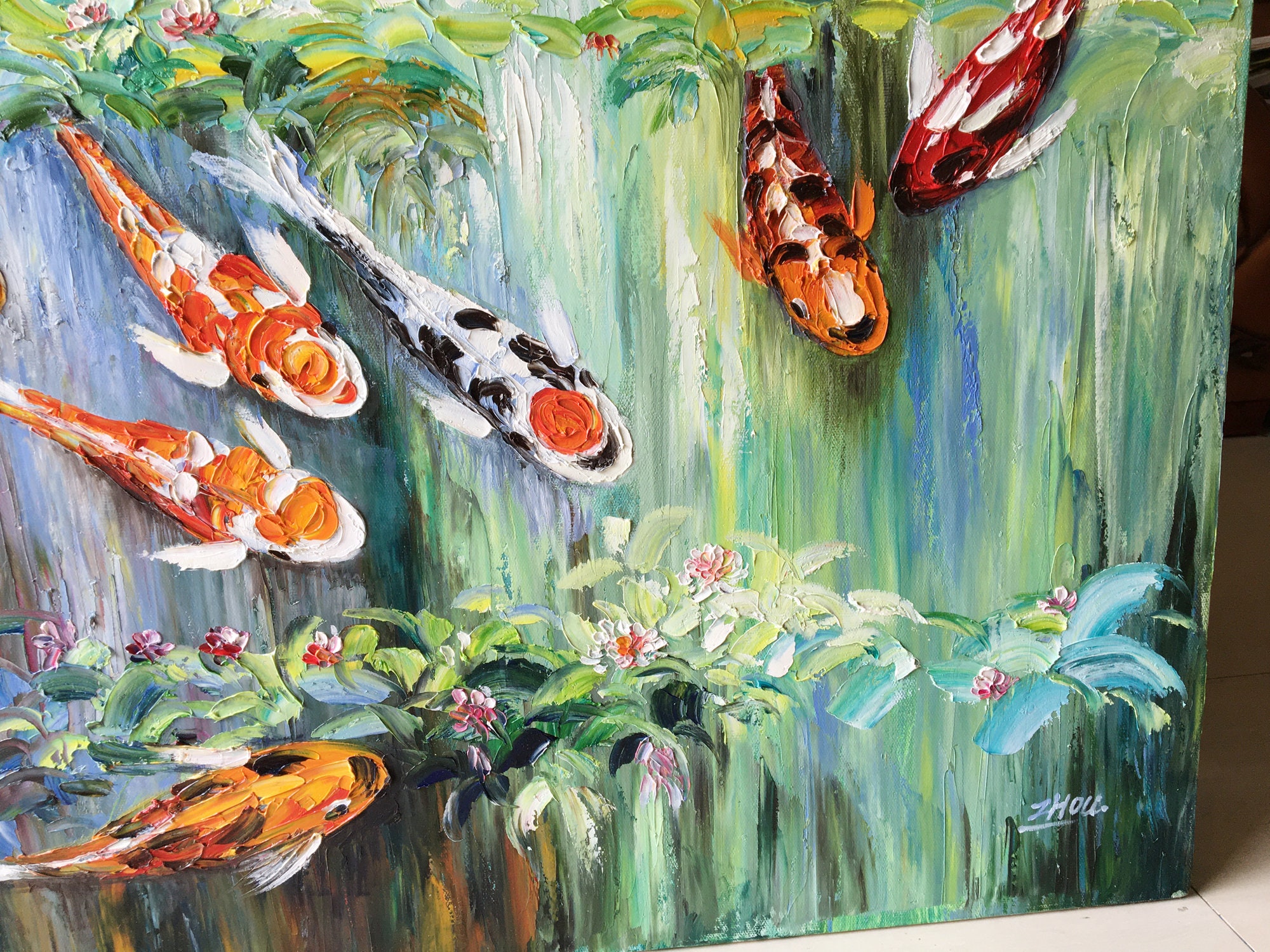 Koi Fish Painting,original Oil Painting,palette Knife Painitng,impasto ...