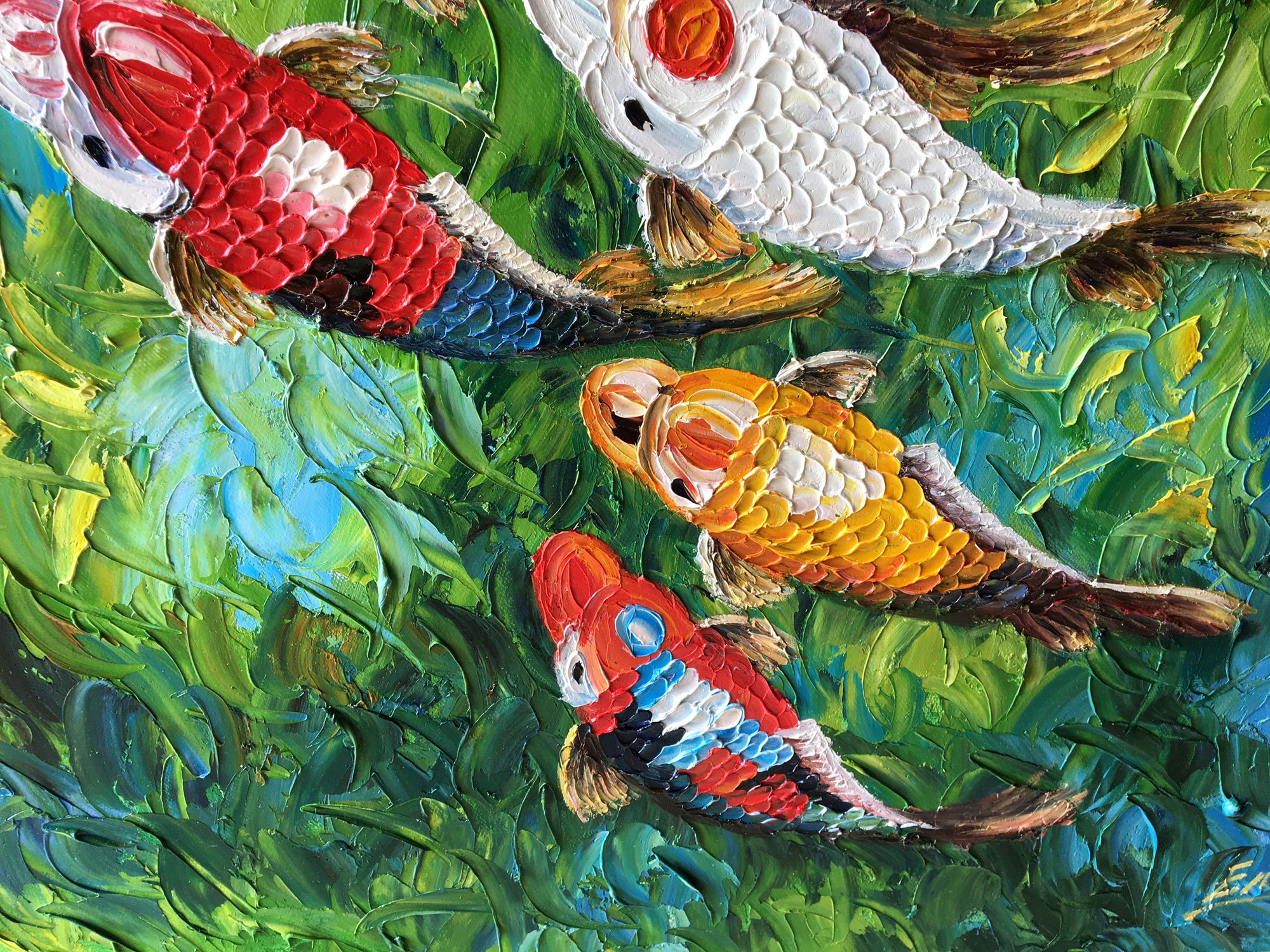 Original Oil Paintingkoi Fish Paintingpalette Knife - Etsy