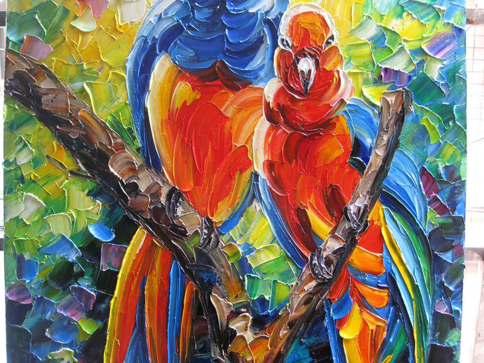 Original Oil Painting,parrots Painting,birds Painting,palette Knife ...