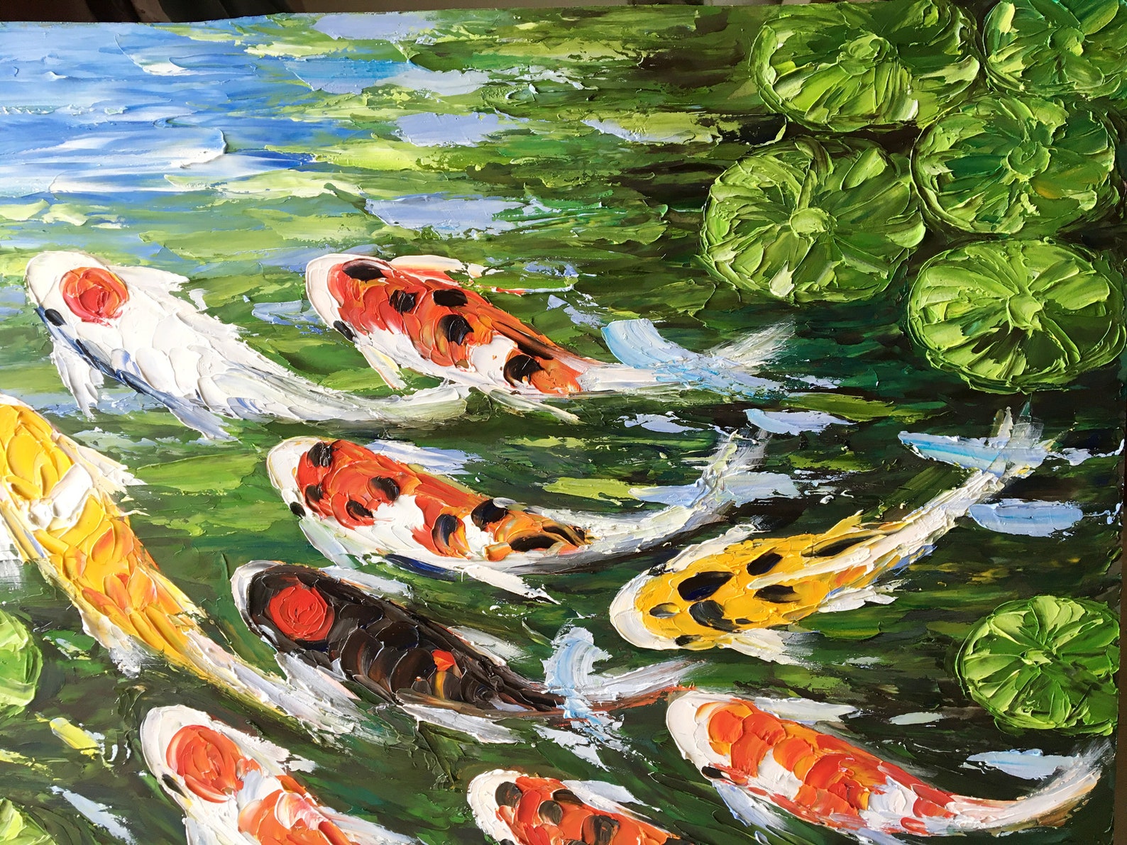 Original Oil Painting9 Koi Fish Paintingpalette Knife - Etsy