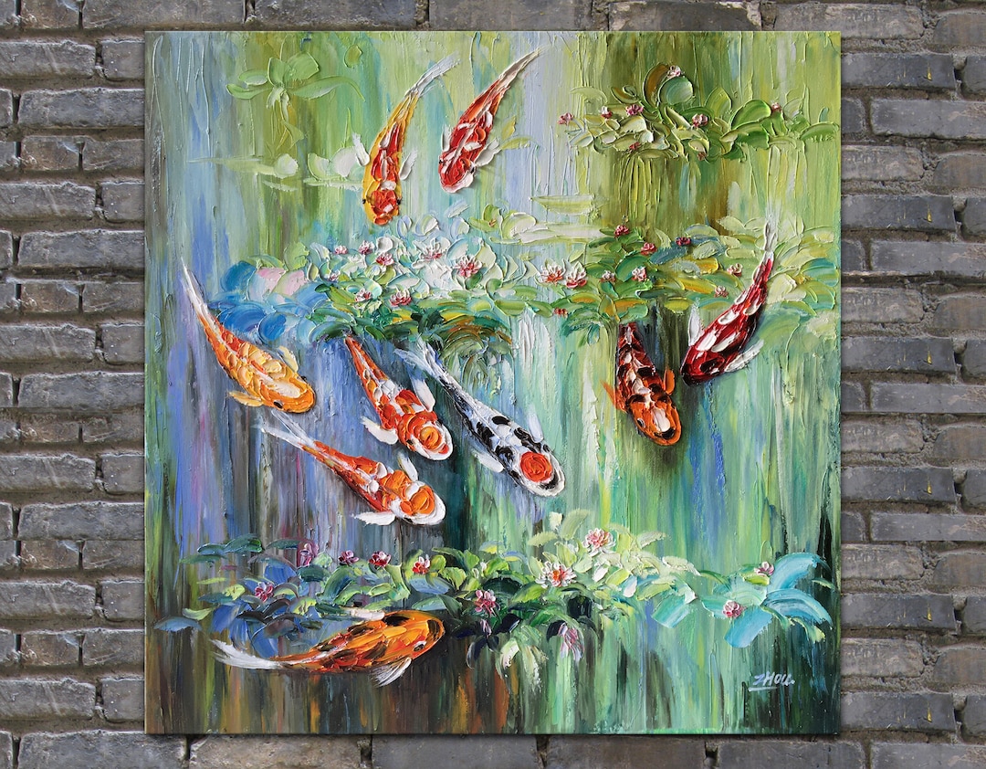 Koi Fish Painting,original Oil Painting,palette Knife Painitng,impasto ...