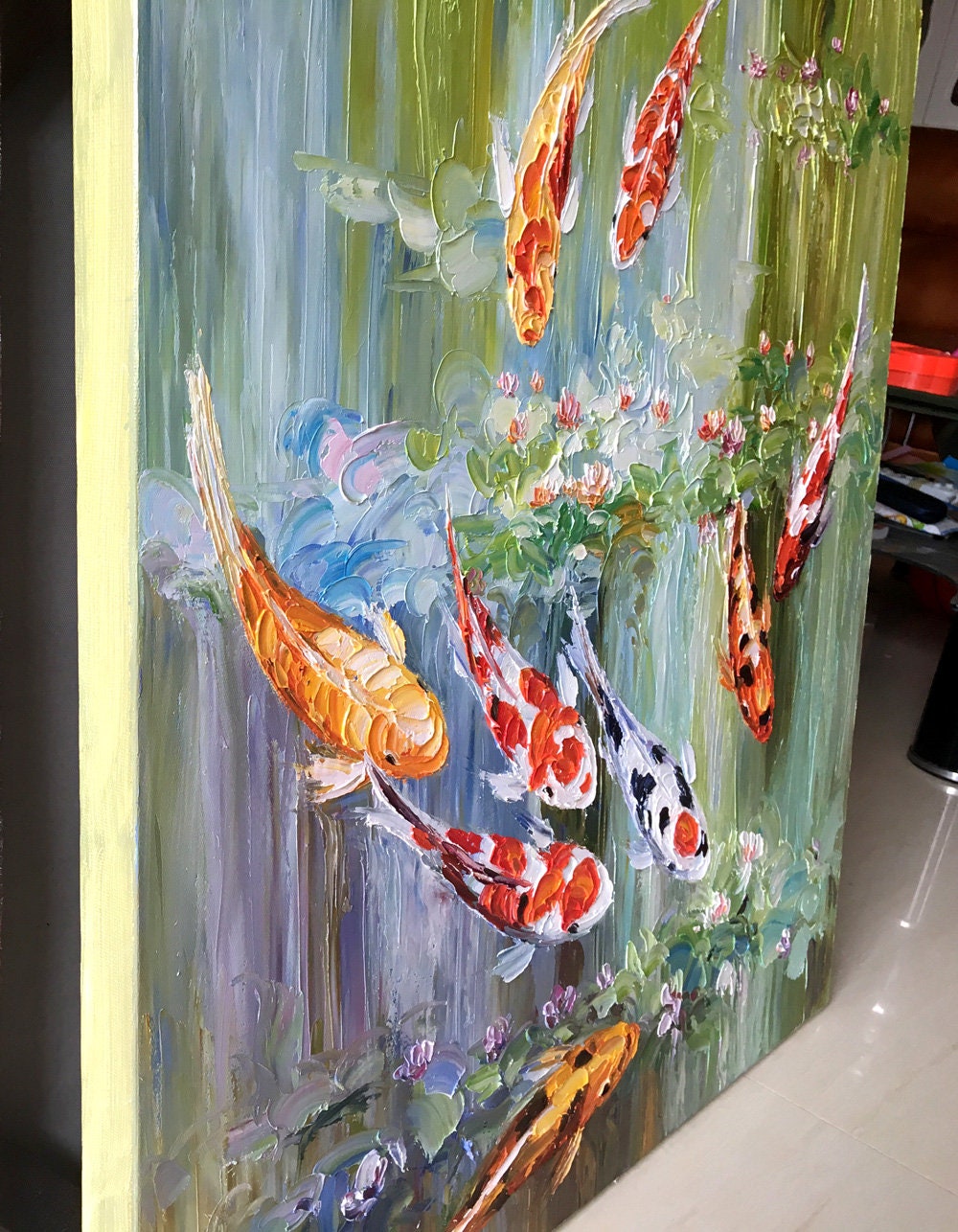 Koi Fish Paintingoriginal Oil Paintingpalette Knife - Etsy