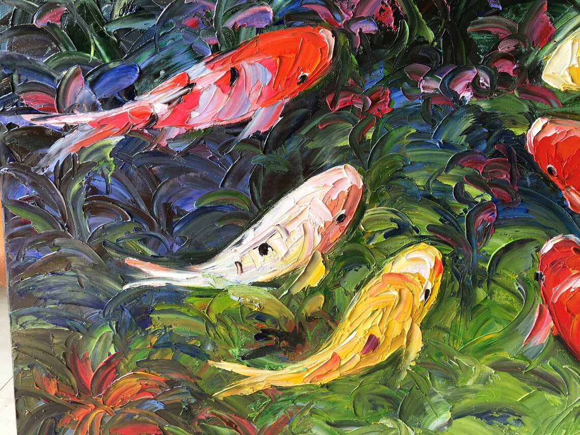 Oil Paintingkoi Fish Paintingpalette Knife Painitngimpasto - Etsy