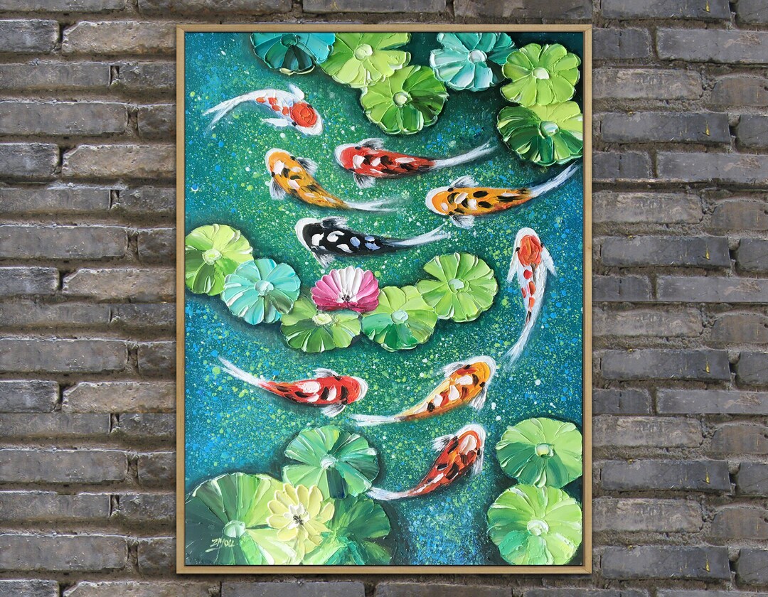 Original Oil Painting,9 Koi Fish Painting,palette Knife Painitng ...