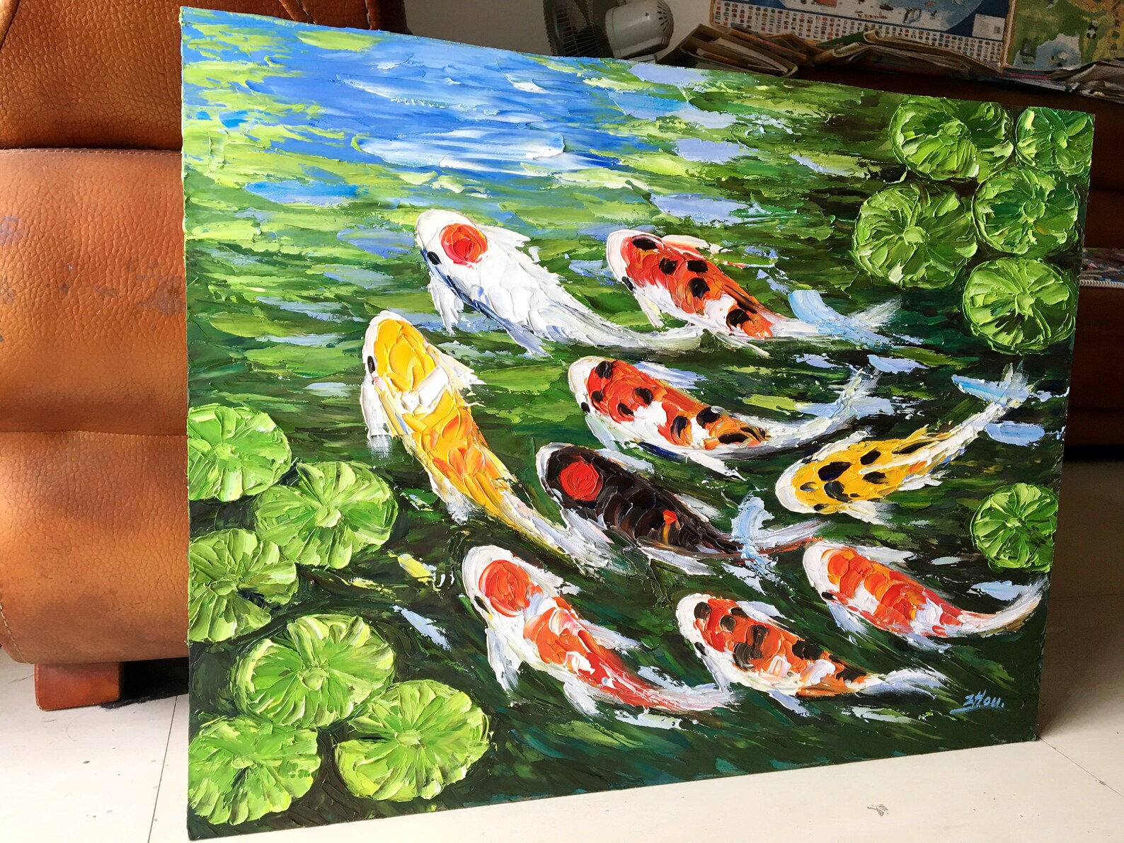 Original Oil Painting9 Koi Fish Paintingpalette Knife - Etsy