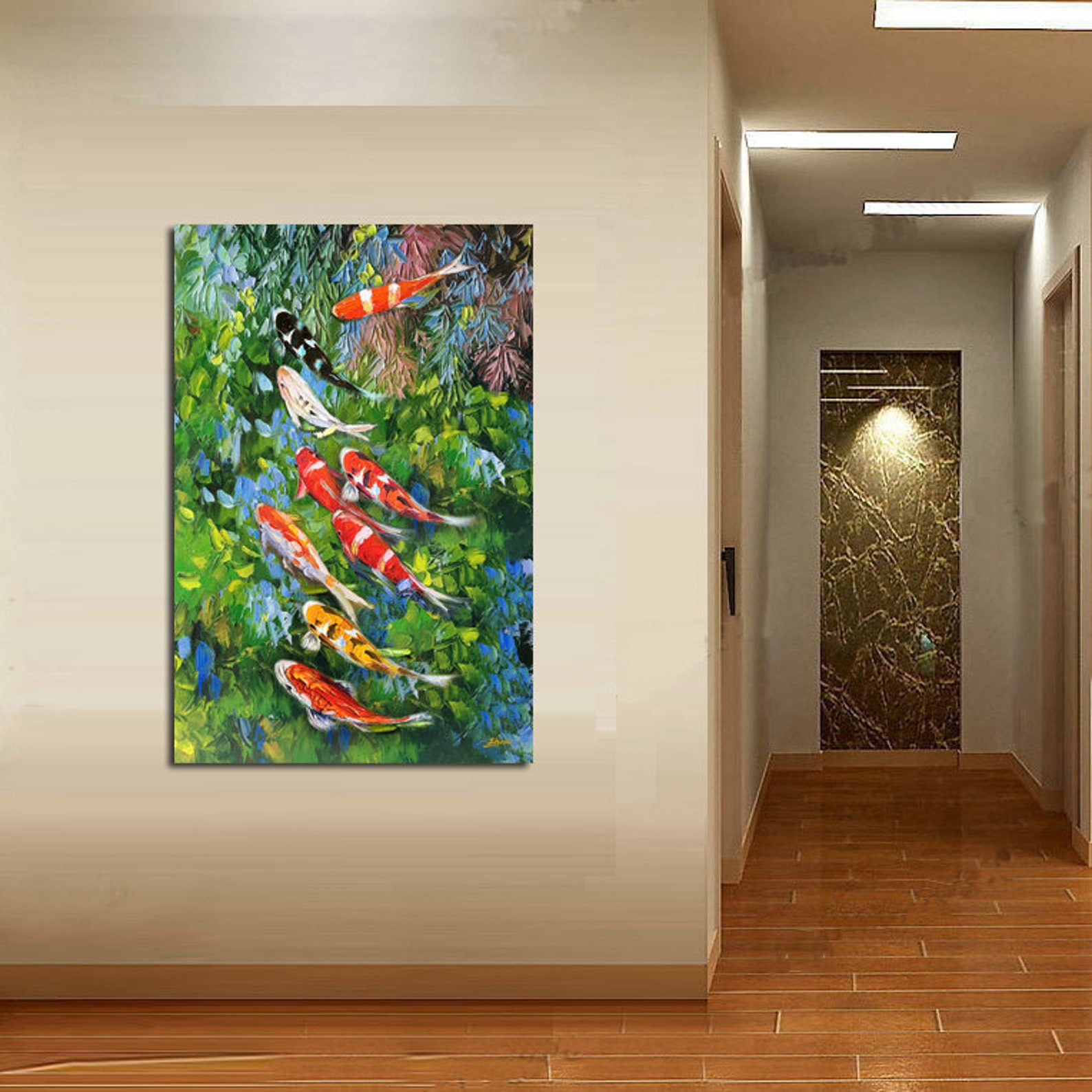 Oil Painting,9 Koi Fish Painting,palette Knife Painitng,impasto Oil on ...