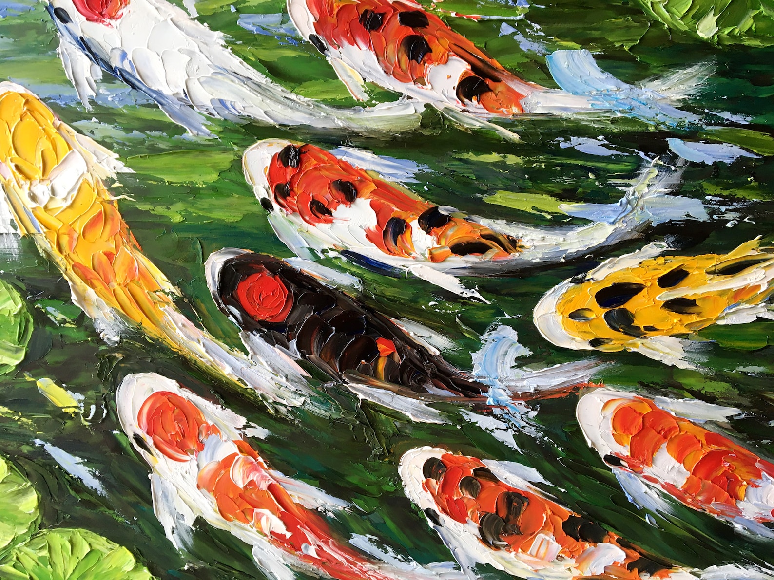 Original Oil Painting9 Koi Fish Paintingpalette Knife - Etsy