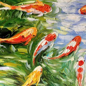 Oil Painting,9 Koi Fish Painting,palette Knife Painitng,impasto Oil on ...