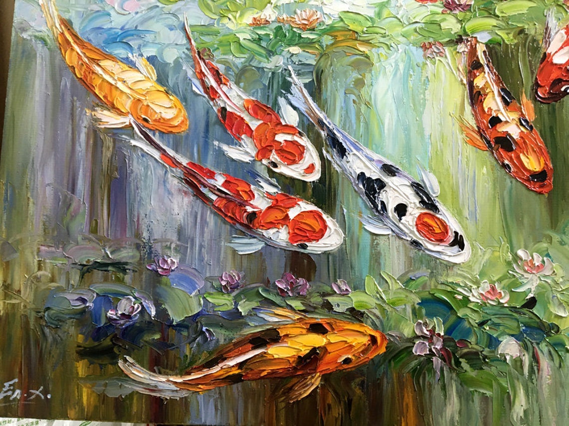 Koi Fish Paintingoriginal Oil Paintingpalette Knife - Etsy