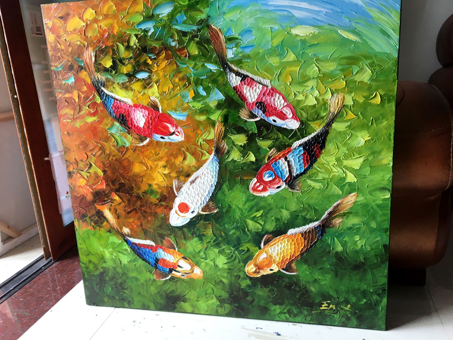 Oil Painting,koi Fish Painting,original Oil Painting,palette Knife ...