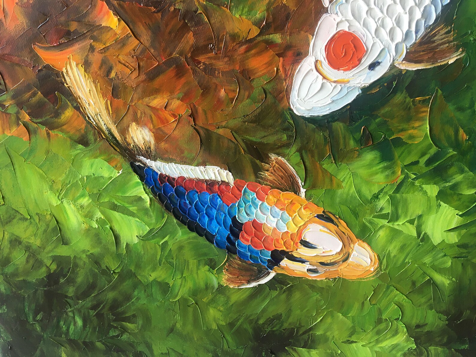 Oil Painting,koi Fish Painting,original Oil Painting,palette Knife ...