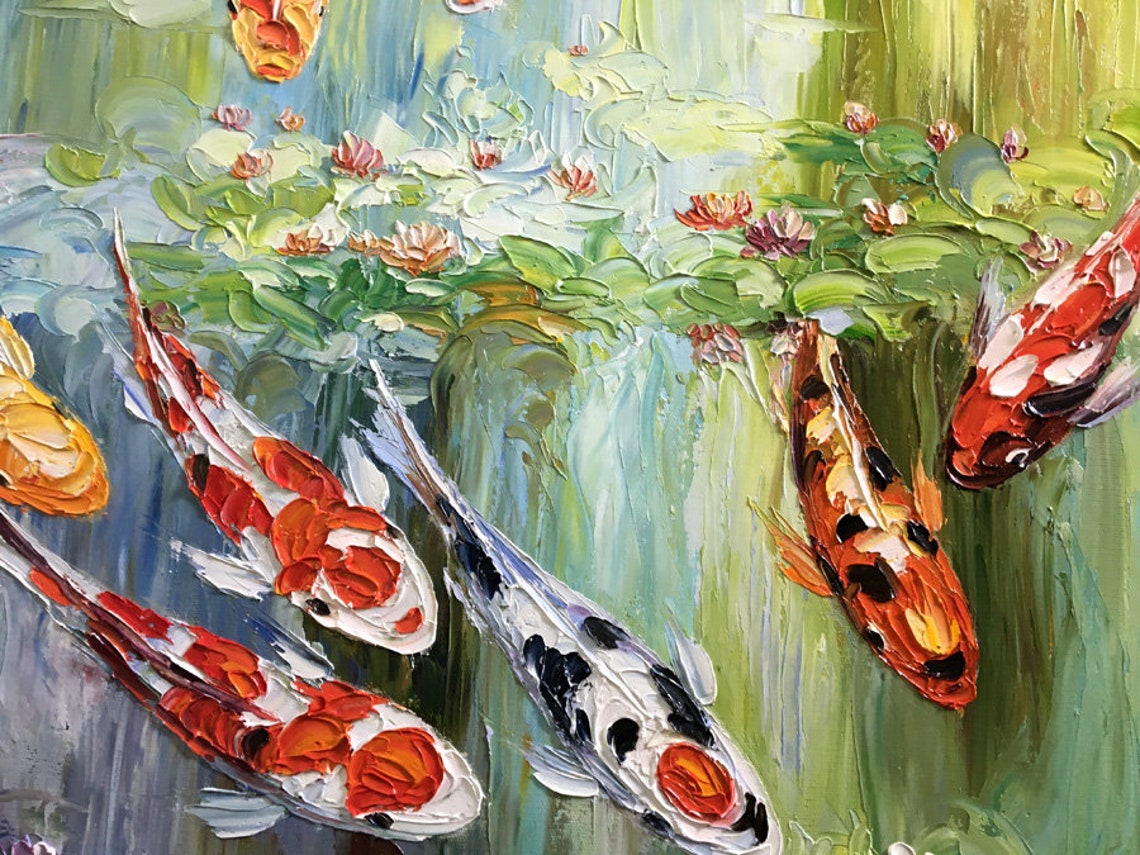 Koi Fish Paintingoriginal Oil Paintingpalette Knife - Etsy
