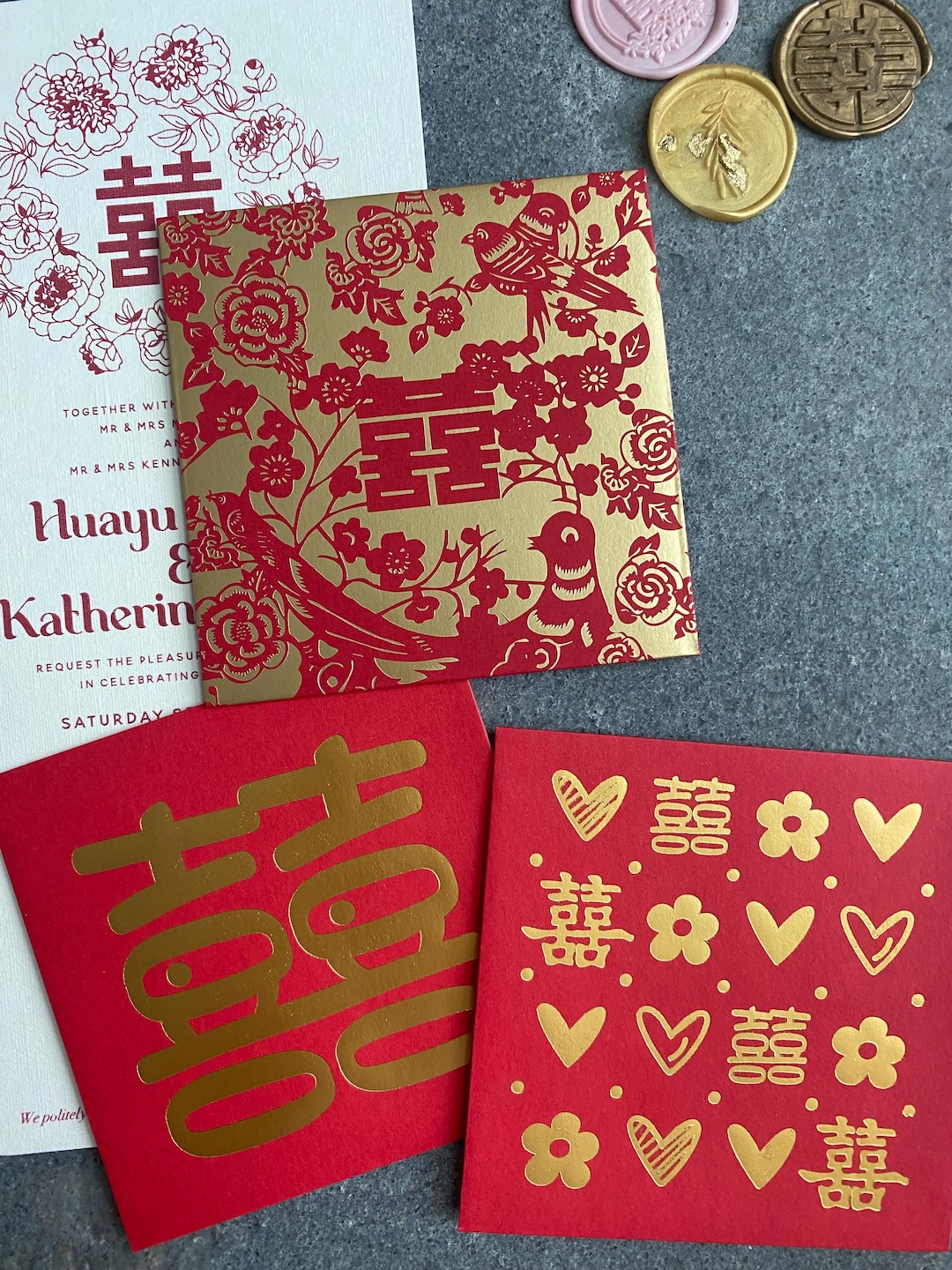 Chinese Wedding Double Happiness Red Packets / Envelopes: Squares (pk ...