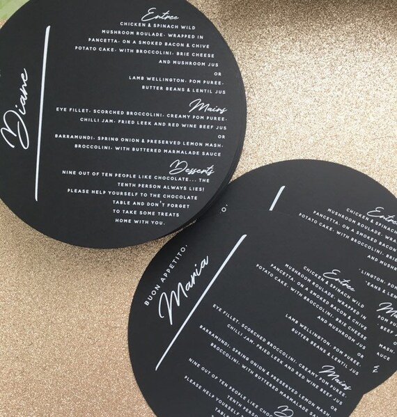 White Ink 17cm Round Circle Menus and Place Card pk-20 | Etsy