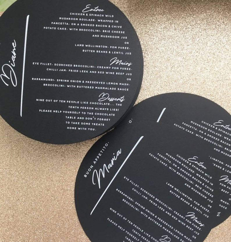 White Ink 17cm Round Circle Menus and Place Card pk-20 | Etsy