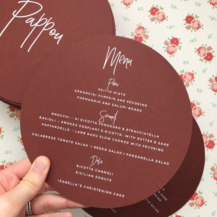 White Ink 17cm Round Circle Menus and Place Card pk-20 | Etsy Australia