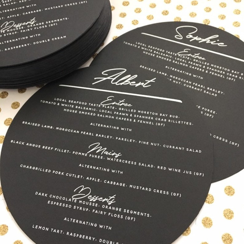 White Ink 17cm Round Circle Menus and Place Card pk-20 | Etsy