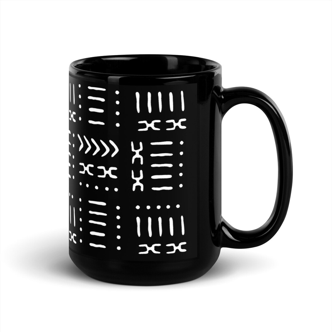 Black and White Mud Cloth Pattern Coffee Mug - African Inspired 15 Oz ...