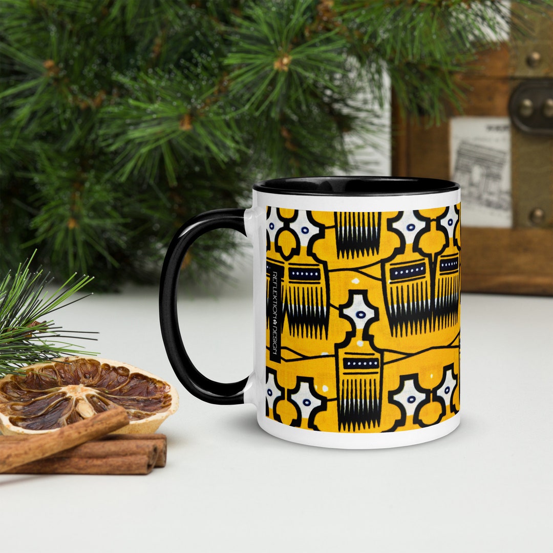 African Pattern Coffee Mug With Black and Yellow Tribal Combs Design ...