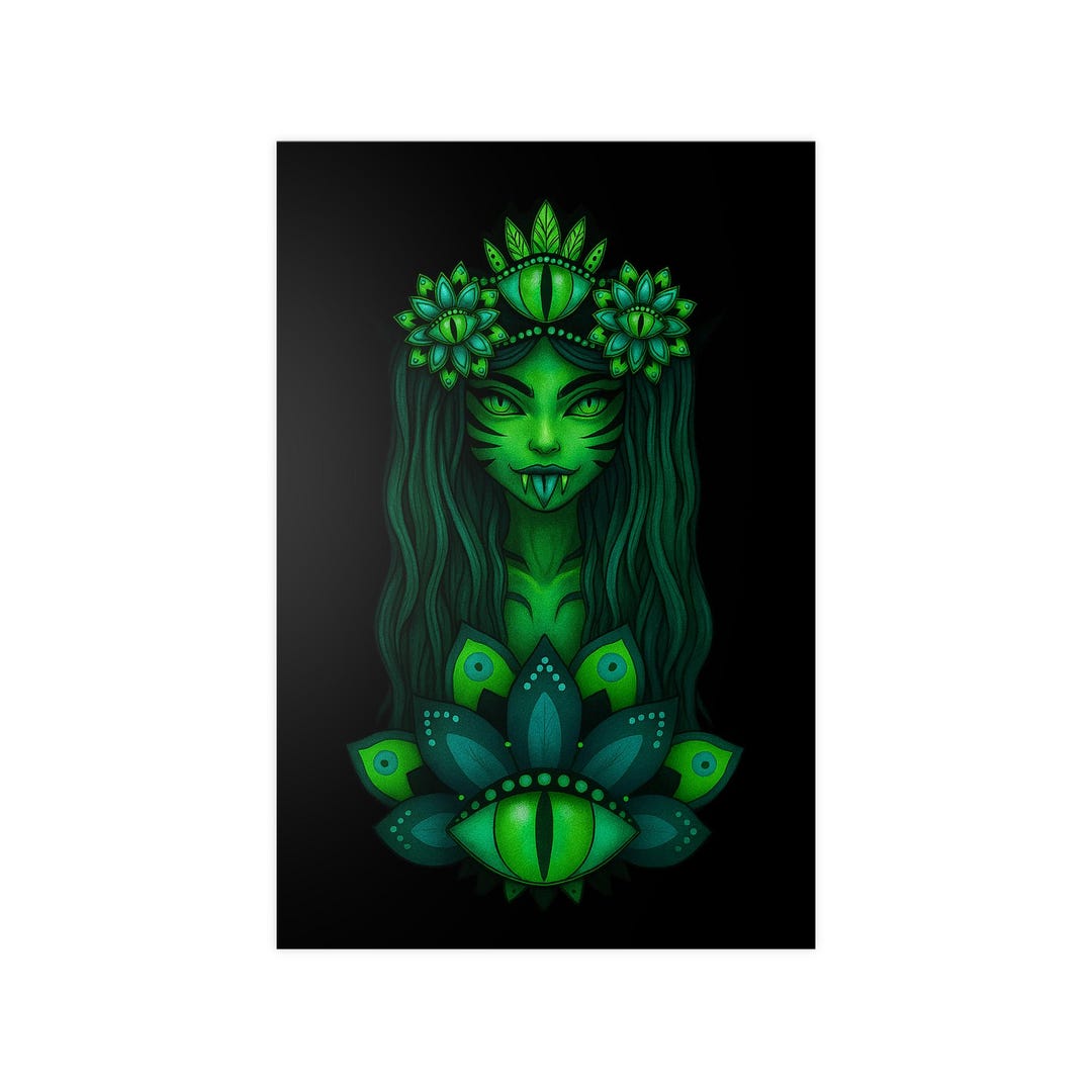 Green Third-eye Goddess Photopaper Poster | Mystical Botanical Wall Art ...