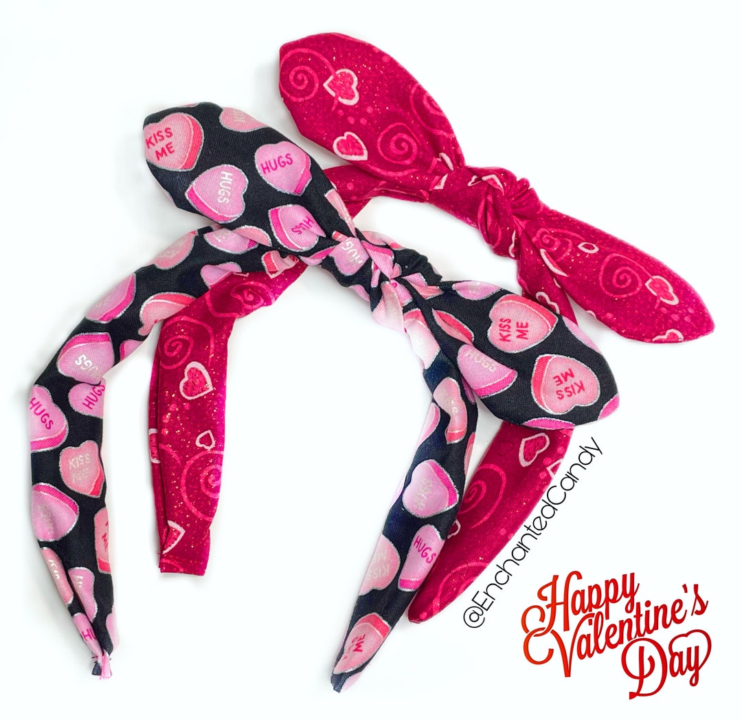 READY TO SHIP New Valentines Day Convo Hearts Bow Knot Knotty Headband ...