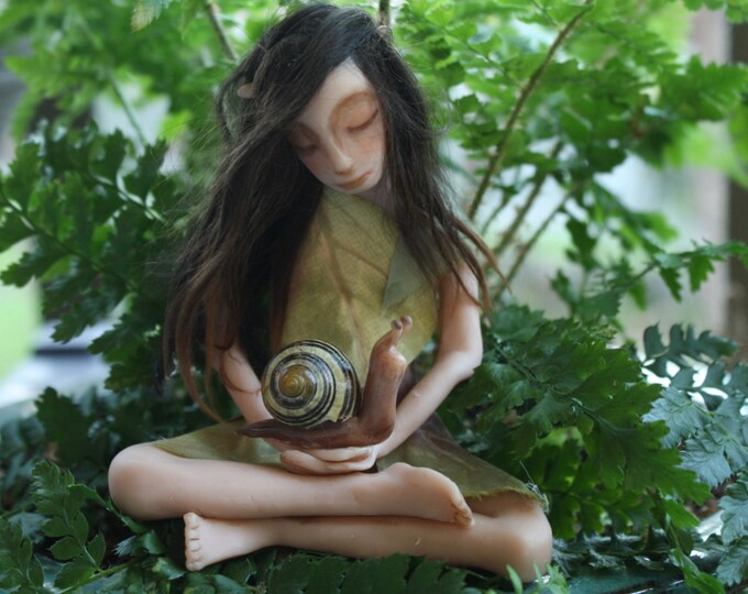 Fairy/elf Sculpture: Seated Forest Elf Holding a Snail - Etsy