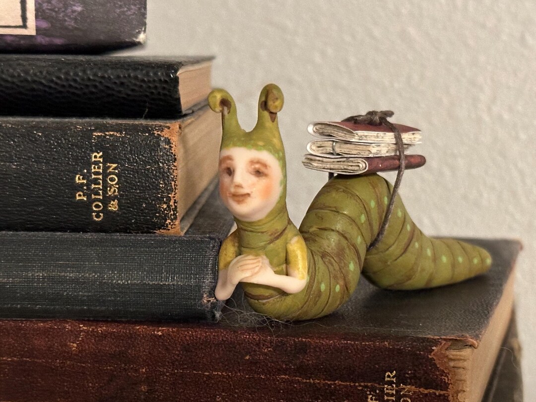 Book Worm Figurine/bookworm Sculpture - Etsy