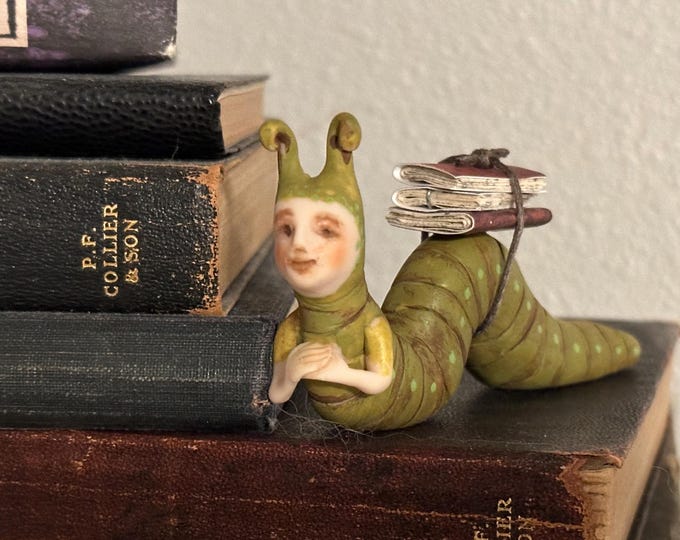 Book Worm Figurine/bookworm Sculpture - Etsy