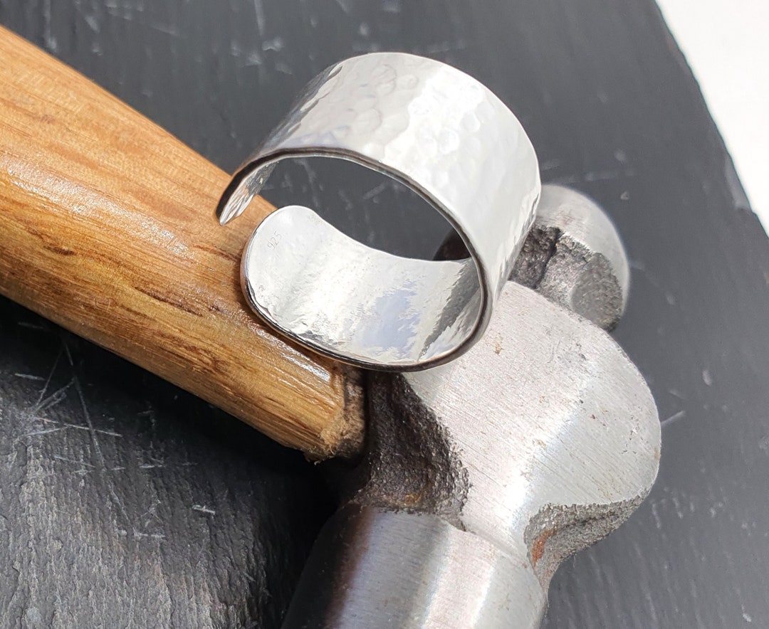 Chunky Silver Cuff Ring Hammered Wrap Around Ring Adjustable Sterling ...