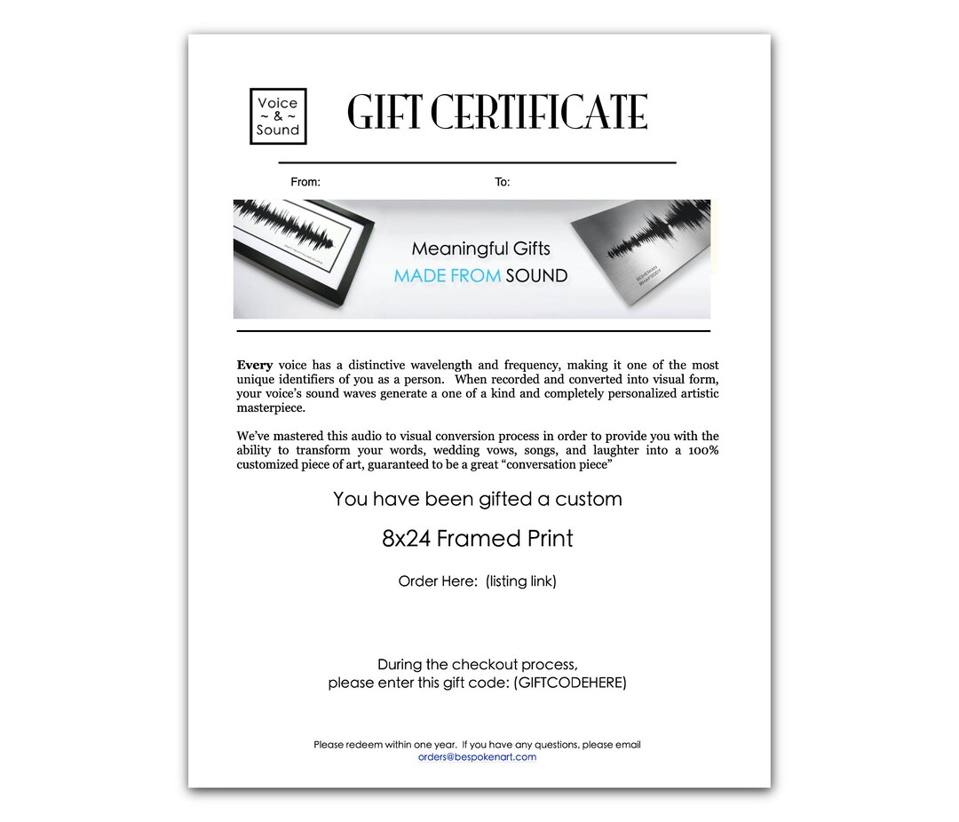 Voice & Sound Printable Gift Certificate Custom Song or Voice Portrait ...