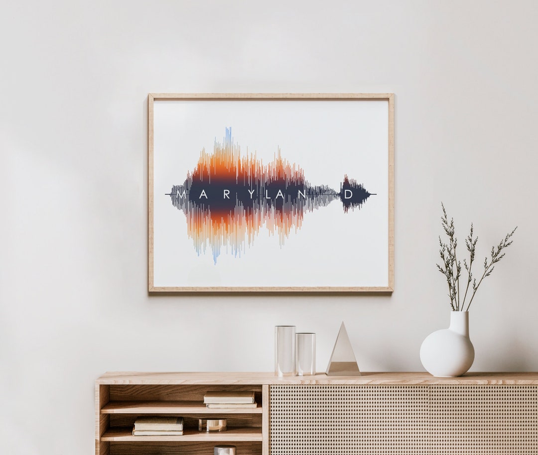 Maryland Wall Art Sound Wave Maryland Art Print Created From Soundwave of State Name Being ...