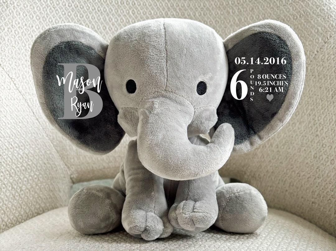 Elephant Stuffed Animal With Personalized Name and Birth Stats, Baby ...